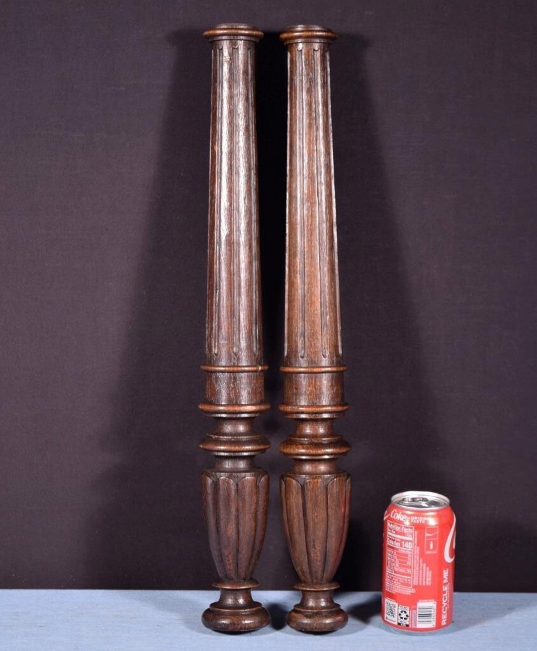 21" Pair of French Antique Solid Oak Posts/pillars/columns/balusters ...