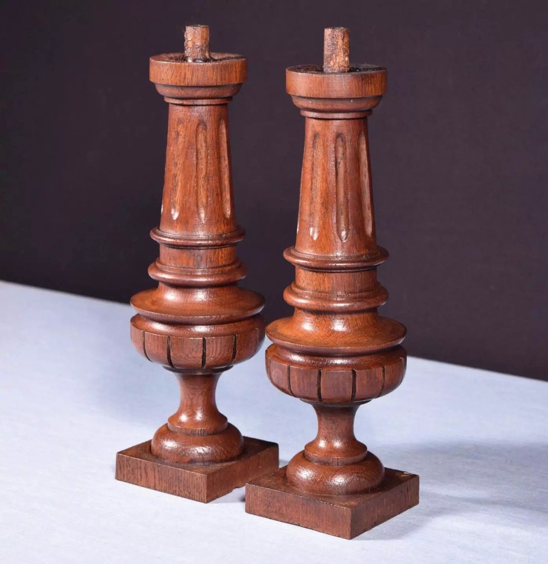 11" Pair of French Antique Solid Oak Wood Support Posts/pillars Salvage ...
