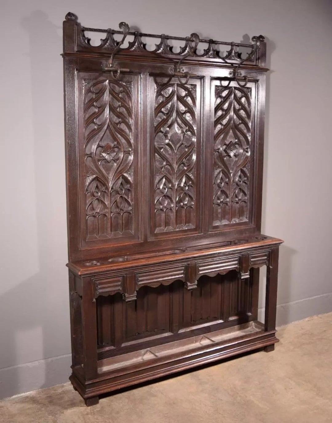 Antique French Gothic Hall Tree/hall Stand/coat/hat Rack in Solid ...