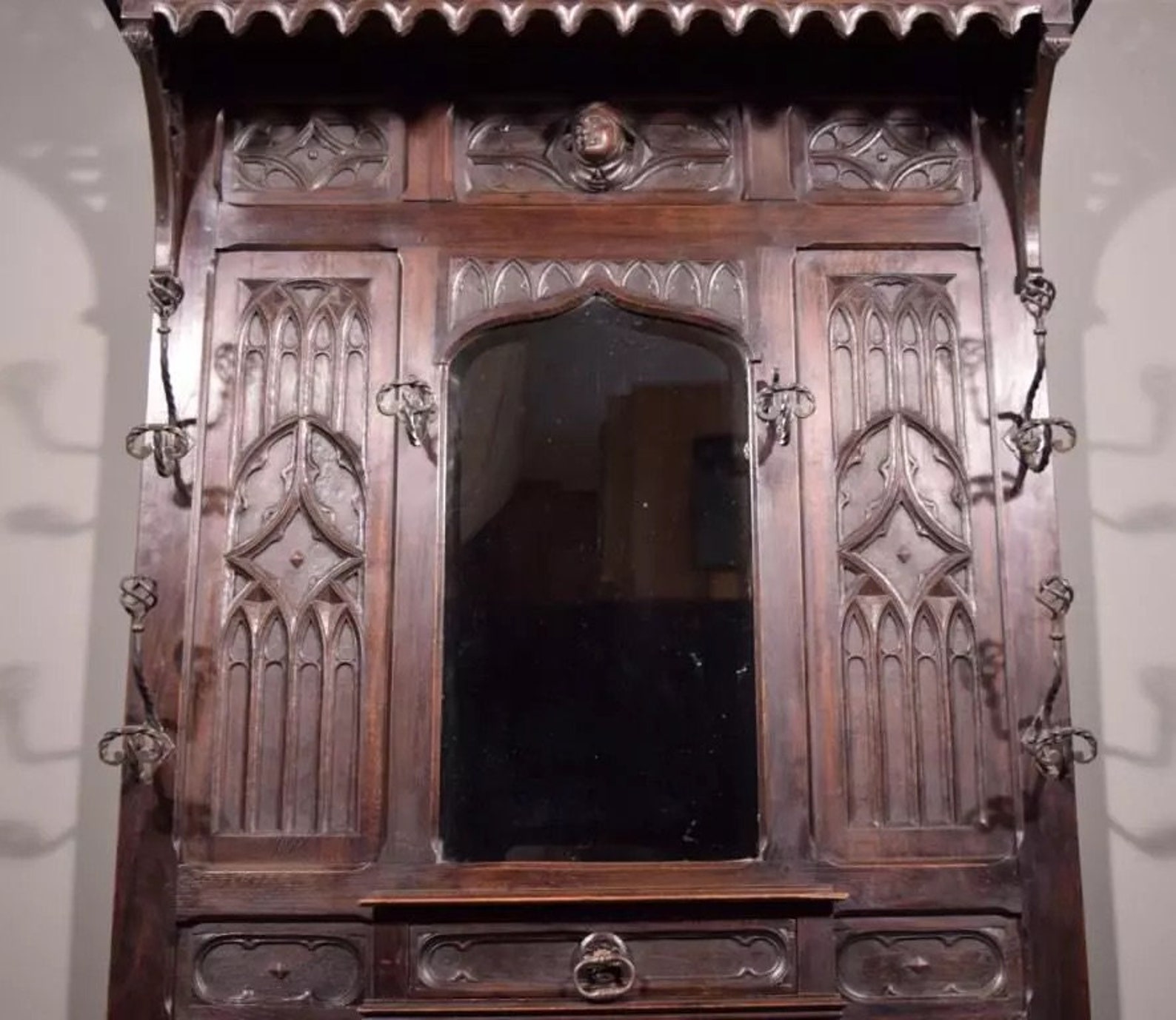 Antique French Gothic Hall Tree/hall Stand/coat/hat Rack in Solid Oak ...