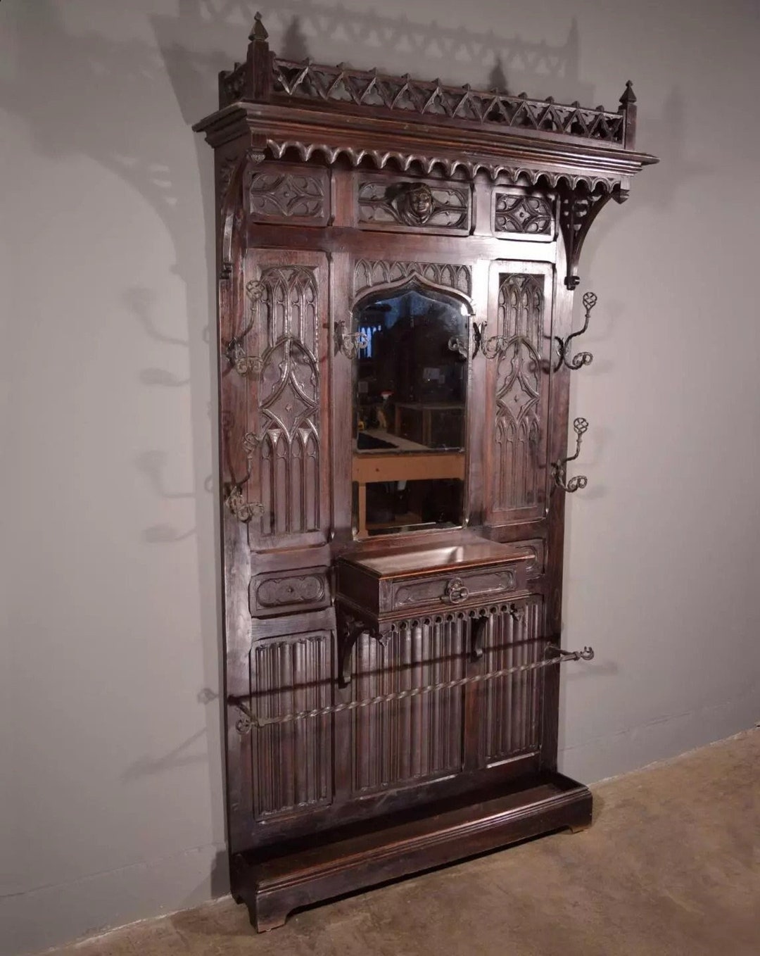Antique French Gothic Hall Tree/hall Stand/coat/hat Rack in Solid Oak ...