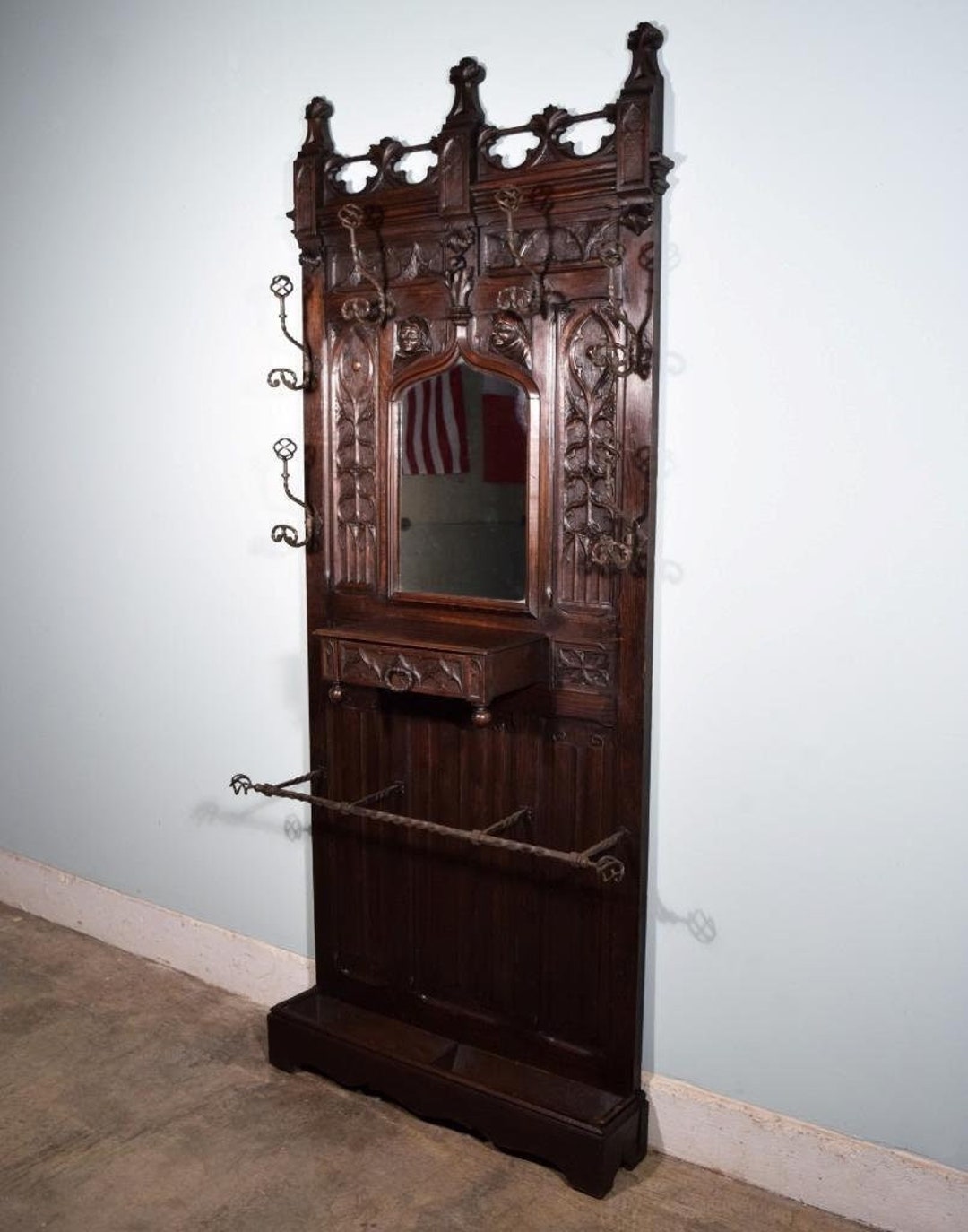 Antique French Gothic Hall Tree/hall Stand/coat/hat Rack in Solid ...