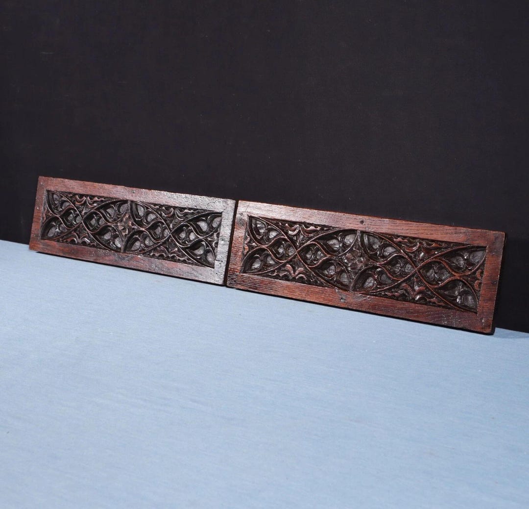 Pair of Antique Neo Gothic Carved Drawer Panels/trim in Solid Oak Wood ...