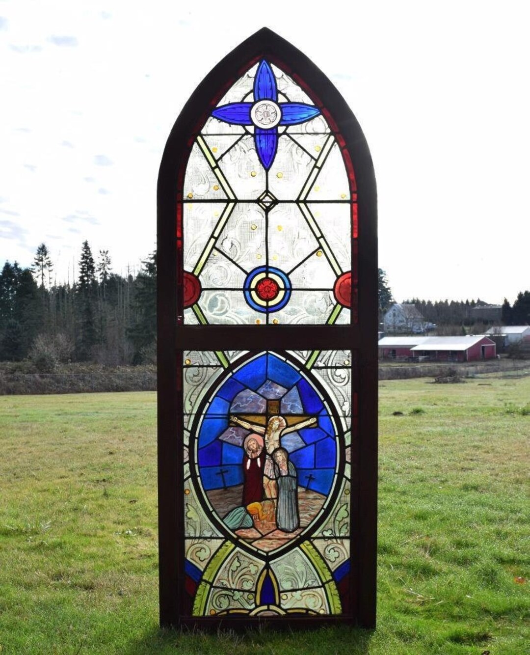 Antique French Stained Glass Panel W/leaded Glass Religious - Etsy