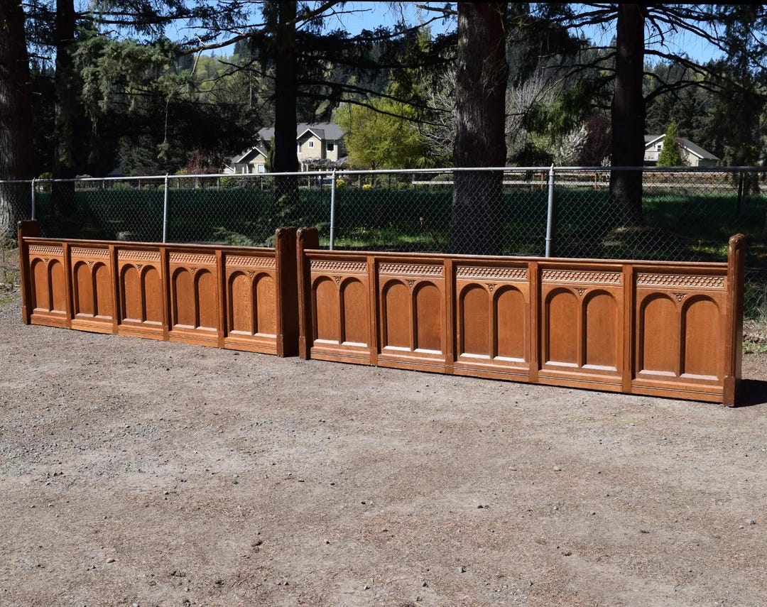 Pair of 11 Foot Long Vintage Gothic Revival Solid Oak Wood Prayer ...