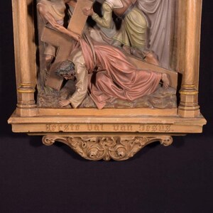 Belgian Antique Gothic Hand Painted Plaster Station of the Cross III ...