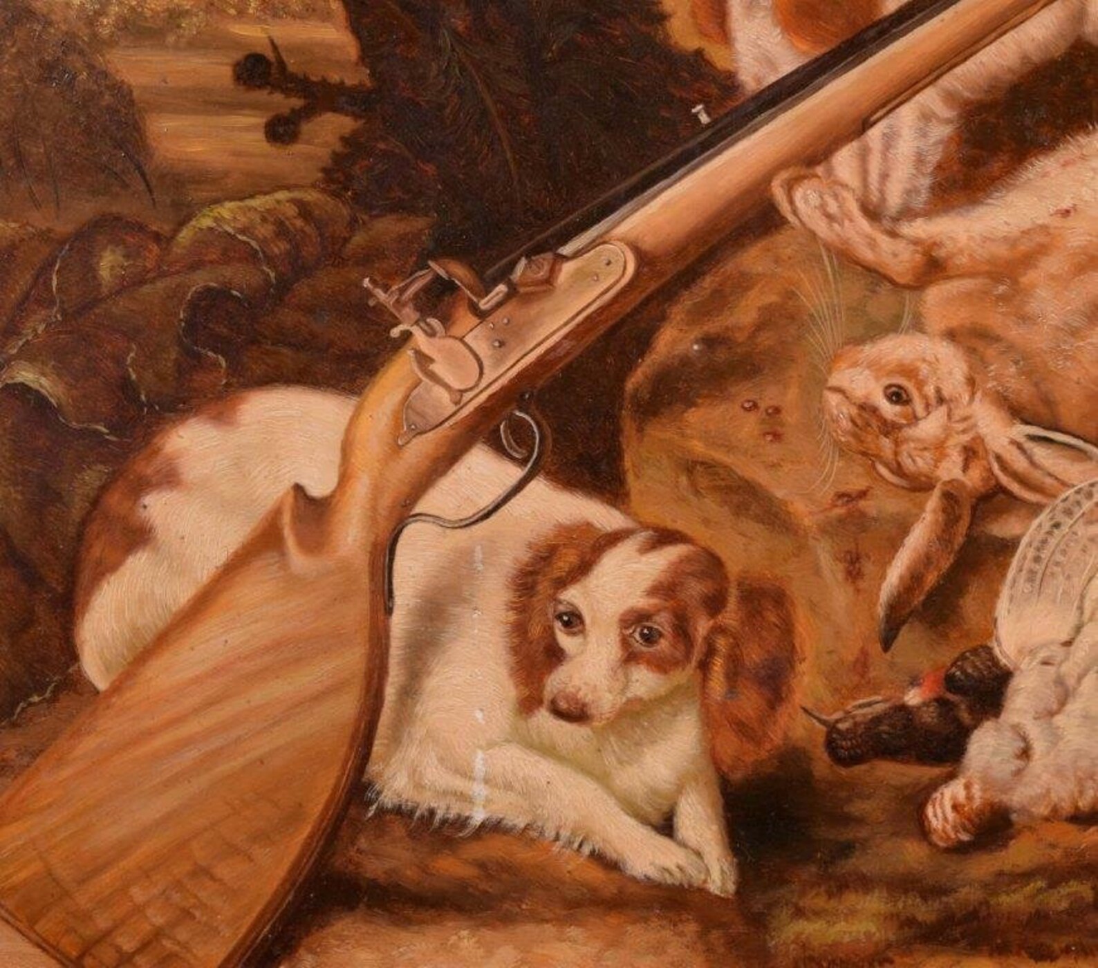 Vintage Oil on Panel Painting of Hunting Scene W/rabbit and | Etsy