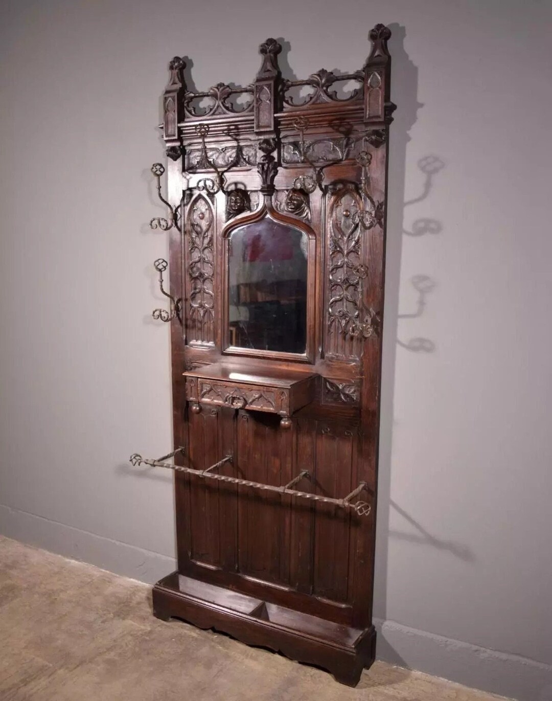 Antique French Gothic Hall Tree/hall Stand/coat/hat Rack in Solid ...