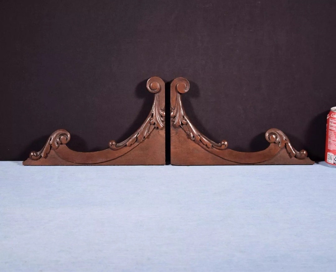 Pair of 12" Long French Antique Highly Carved Solid Walnut Brackets ...