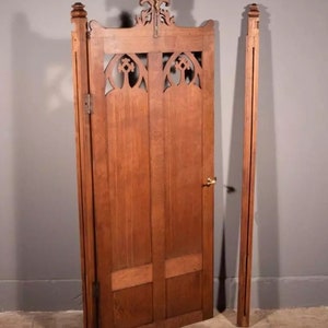 65" Tall Antique French Solid Oak Gothic Confessional Wood Door W/side ...