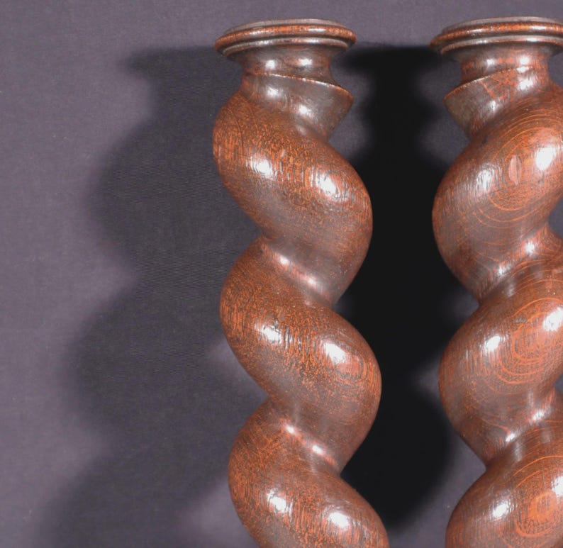 21" Pair of French Antique Solid Oak Wood Barley Twist Posts/pillars ...