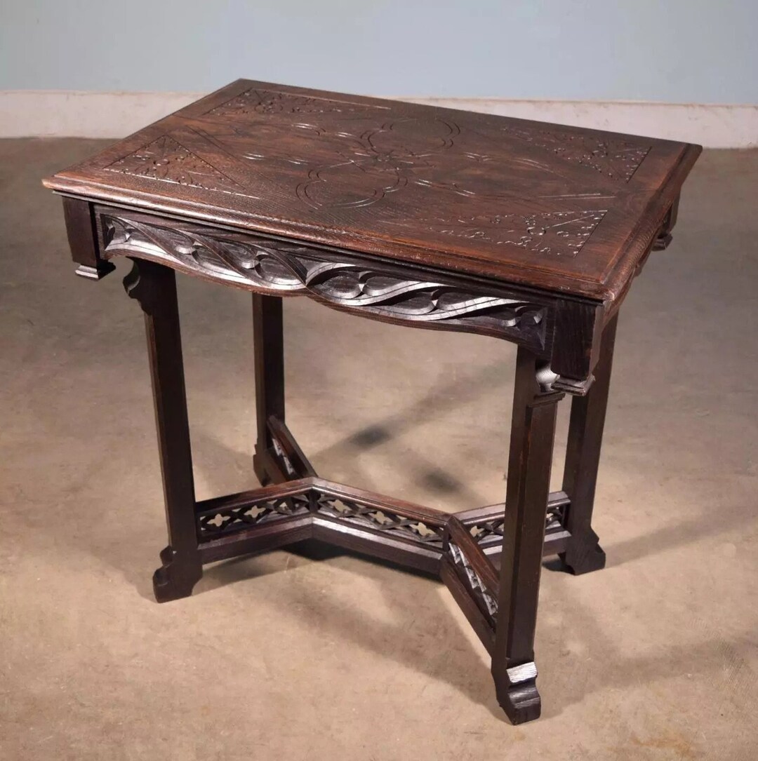 Antique French Gothic Revival Table in Solid Chestnut Wood With ...