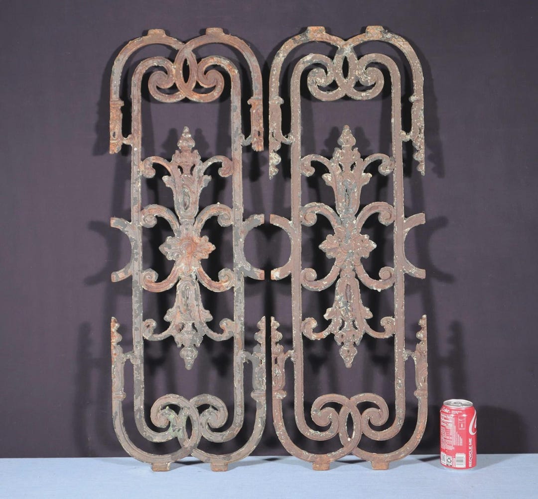 32" Tall Pair of Large French Antique Cast Iron Window Grilles Panels ...