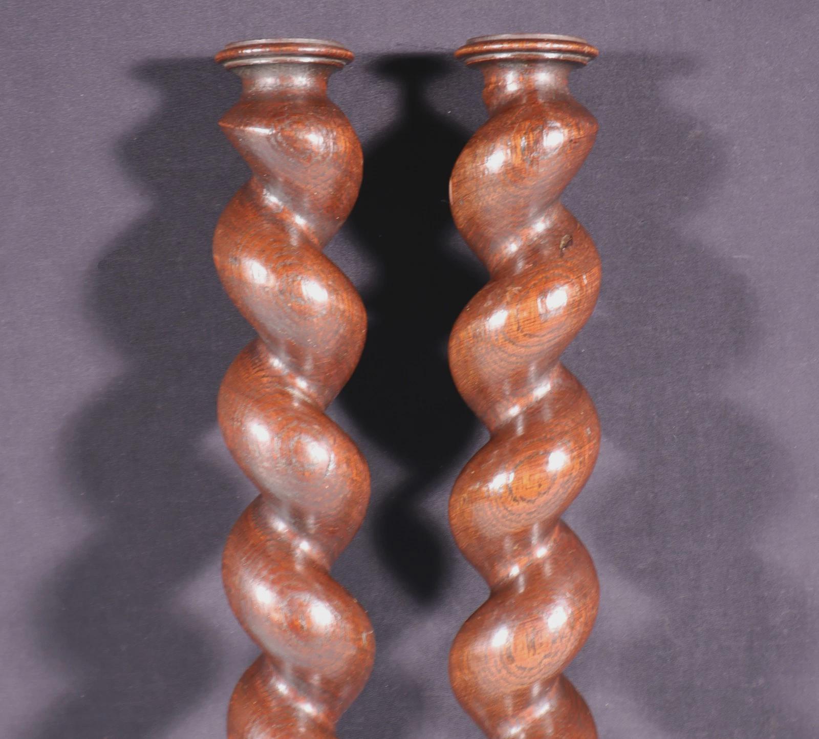 21" Pair of French Antique Solid Oak Wood Barley Twist Posts/pillars ...