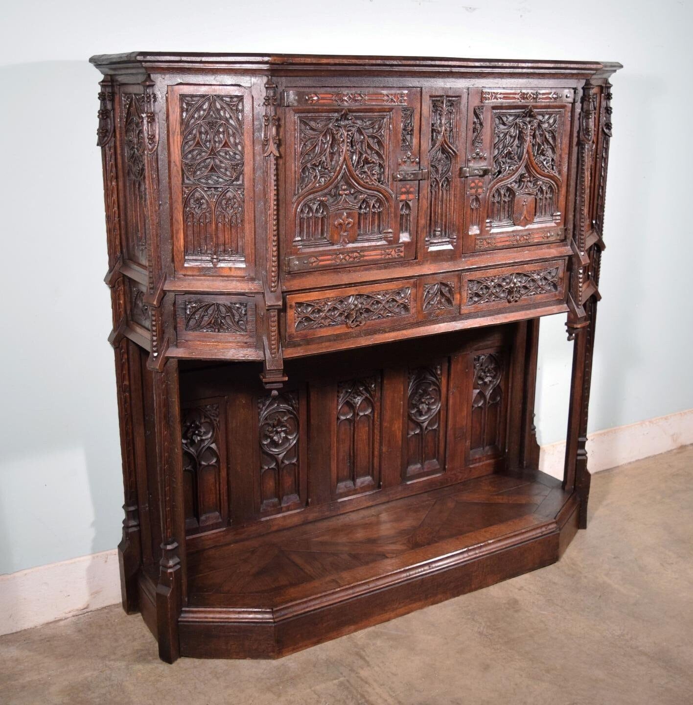 Antique French Gothic Revival Cabinet console in Highly Carved Oak Wood Etsy