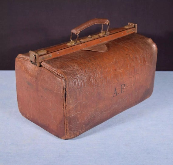 Antique French Leather Bag/ Satchel with A.P. Monogra… - Gem