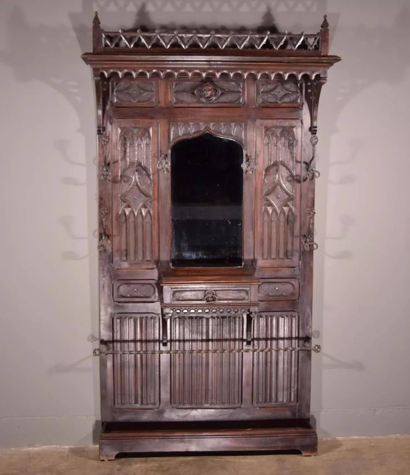 Antique French Gothic Hall Tree/hall Stand/coat/hat Rack in Solid Oak ...