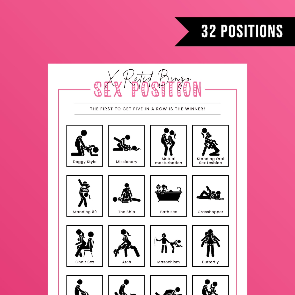 Sex Position Bingo Game | Galentines Day | Dirty Bachelorette Party Game | Dirty Bingo | Hens ...