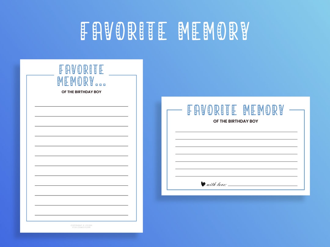 Favorite Memory of the Birthday Boy, Printable Birthday Memory Game ...