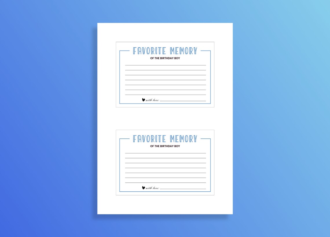 Favorite Memory of the Birthday Boy, Printable Birthday Memory Game ...