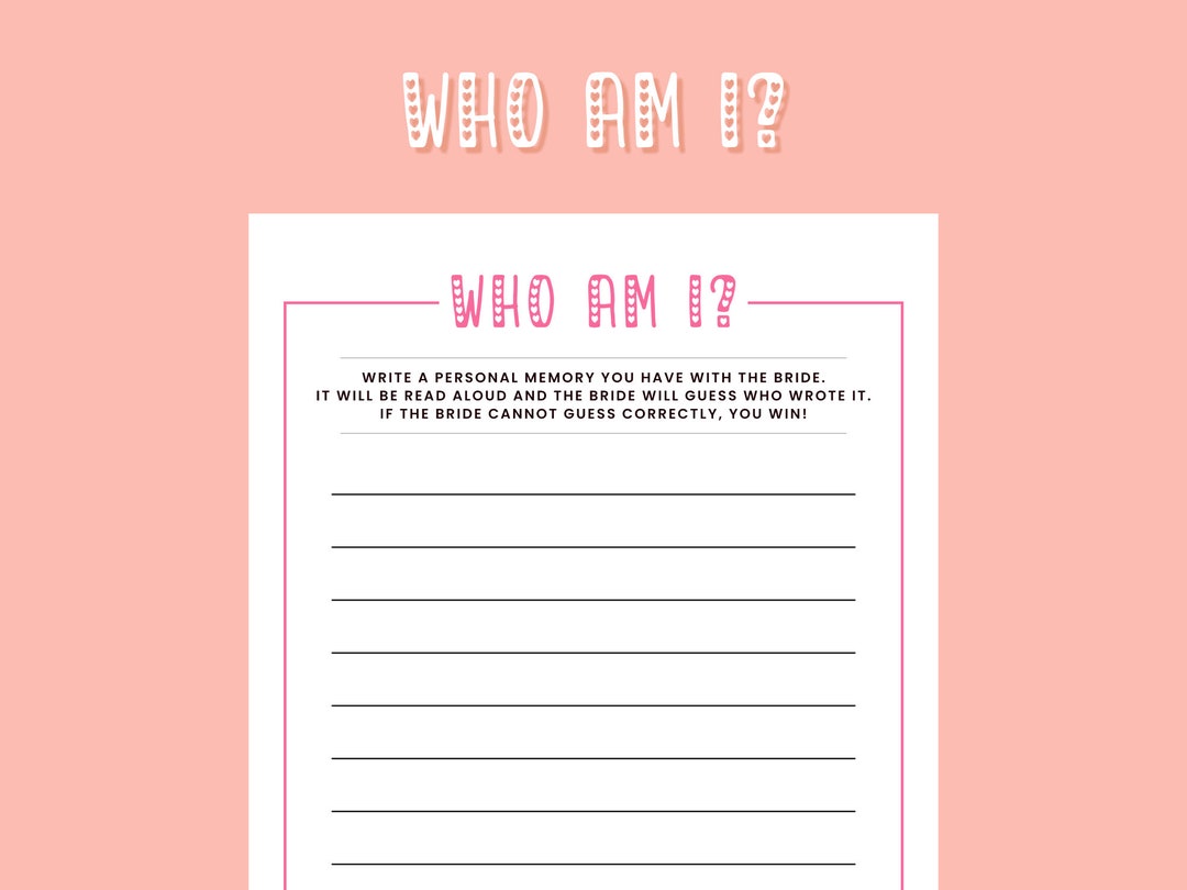 Who Am I Game, Bridal Shower Game, Bachelorette Party, Memory With the ...