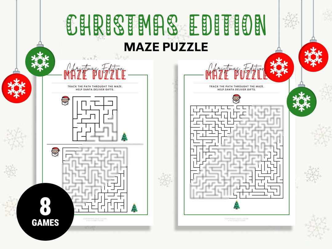 Christmas Maze Game, Labyrinth Game, Xmas Party Game, Printable ...
