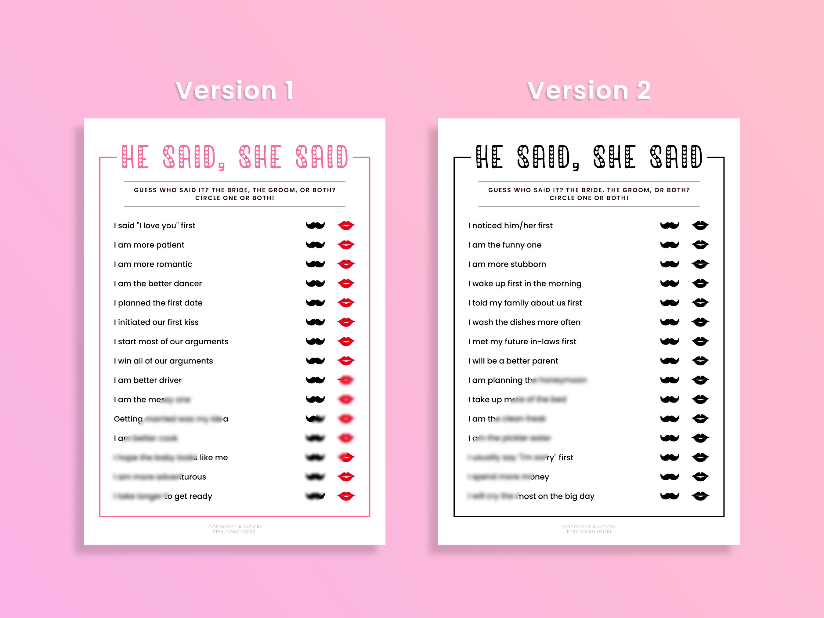He Said She Said Game, Bridal Shower Game, Printable He Said She Said ...