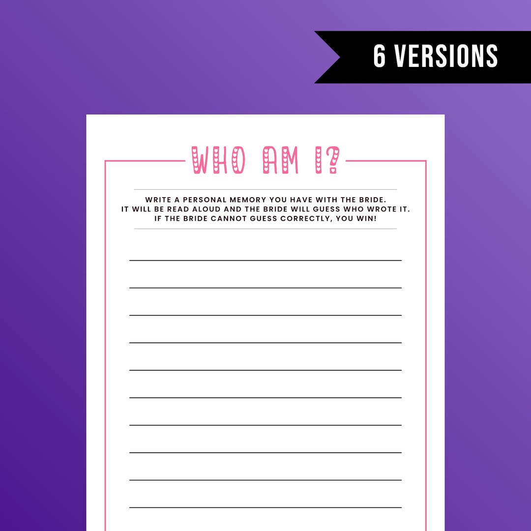 Who Am I Game, Bridal Shower Game, Bachelorette Party, Memory With the ...