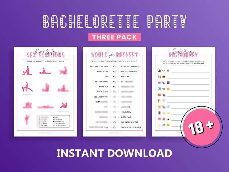 Bachelorette Party Game Printable 3 Pack Kama Sutra Sex Etsy