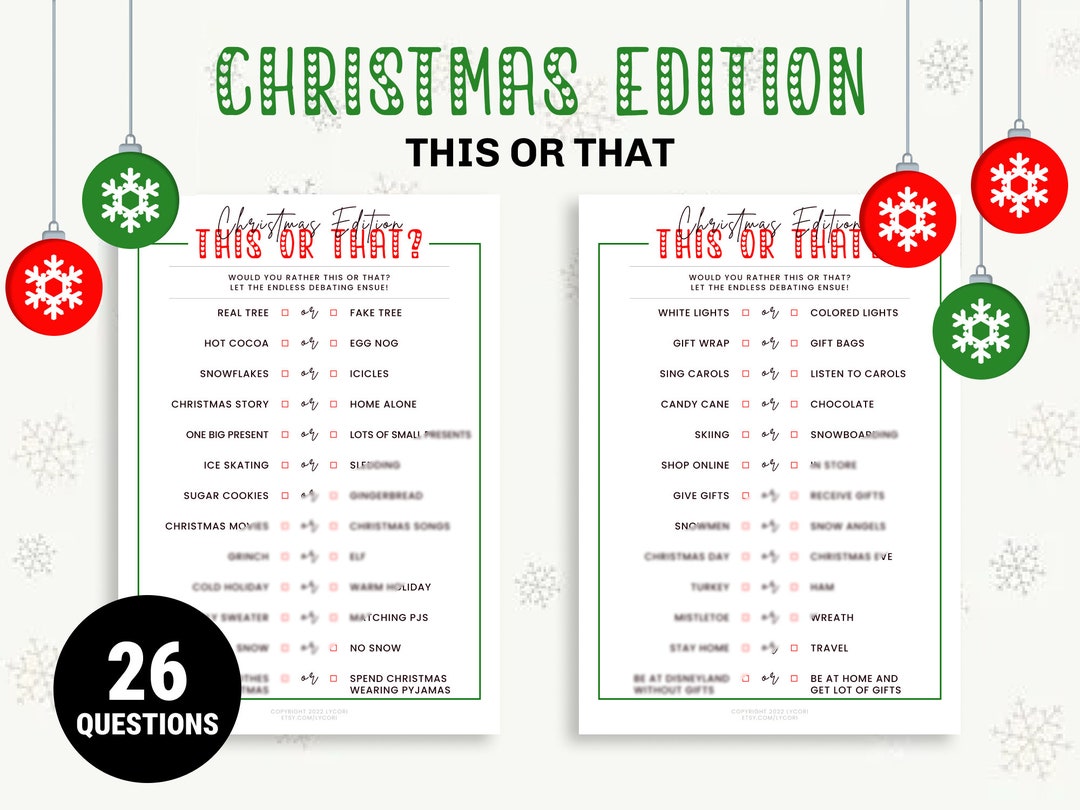 Christmas This or That Printable Game, Would You Rather | Holiday Party ...