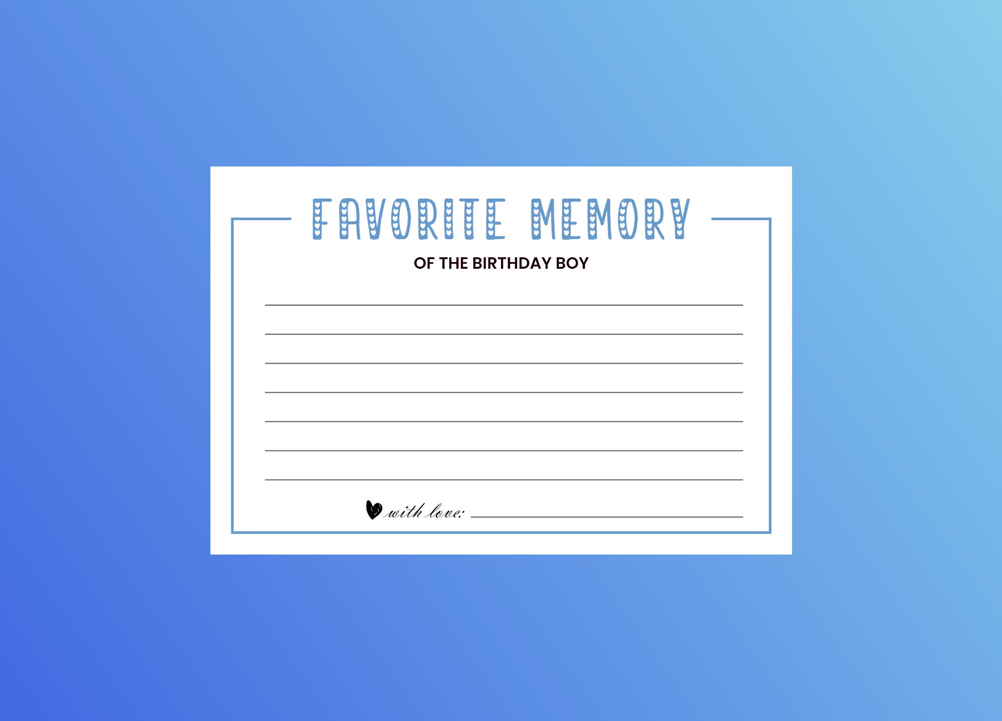 Favorite Memory of the Birthday Boy, Printable Birthday Memory Game ...