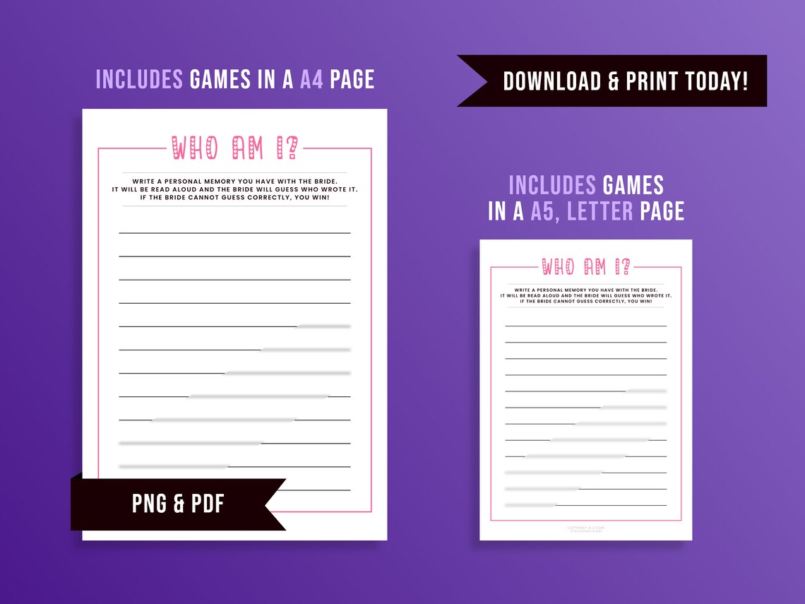 Who Am I Game, Bridal Shower Game, Bachelorette Party, Memory With the ...