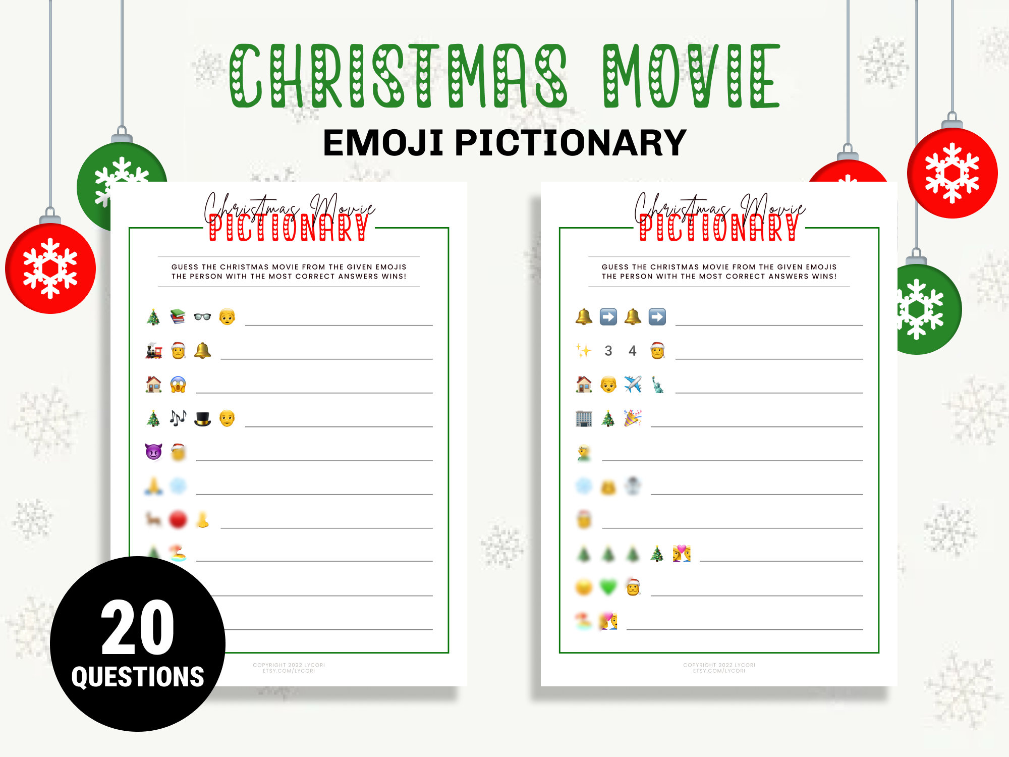 Christmas Movie Emoji Pictionary Game | Christmas Activity | Xmas Party ...
