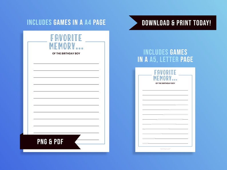 Favorite Memory of the Birthday Boy, Printable Birthday Memory Game ...