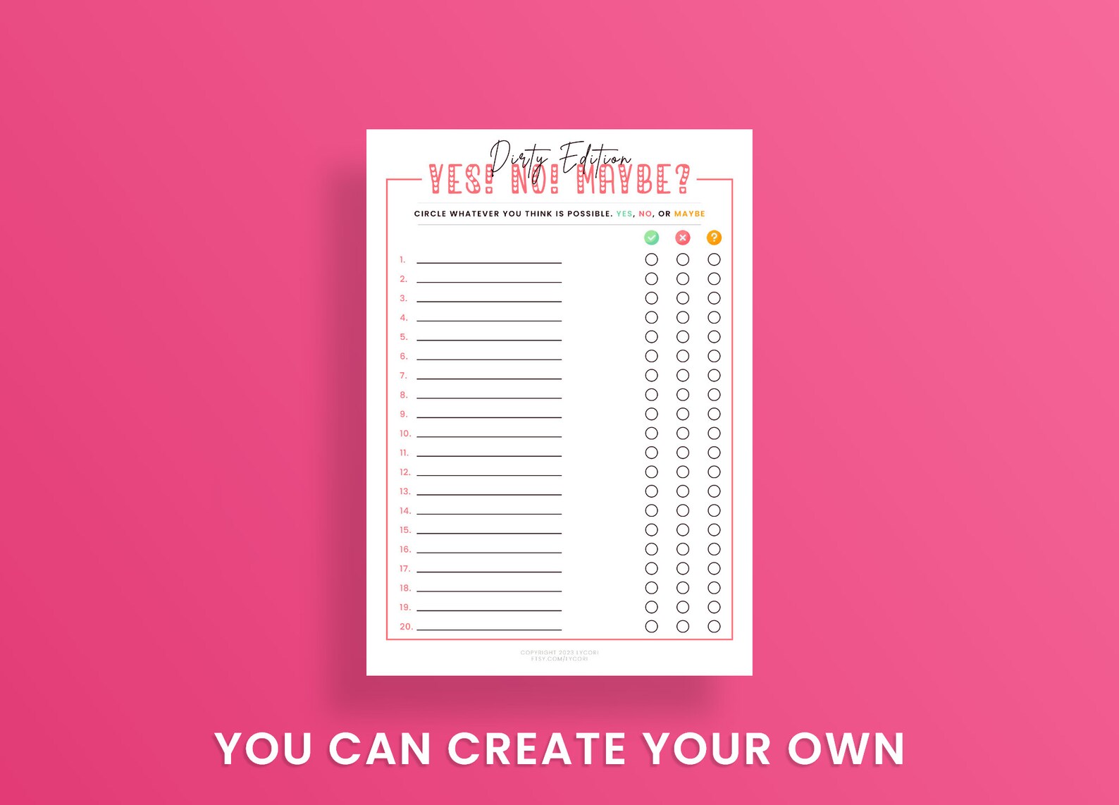 Valentine's Yes, No, Maybe Game Valentine's Day Party Game Fun ...