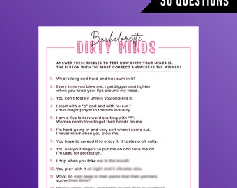 Dirty Minds Game Modern Minimal Dirty Riddles Bachelorette Party Game ...