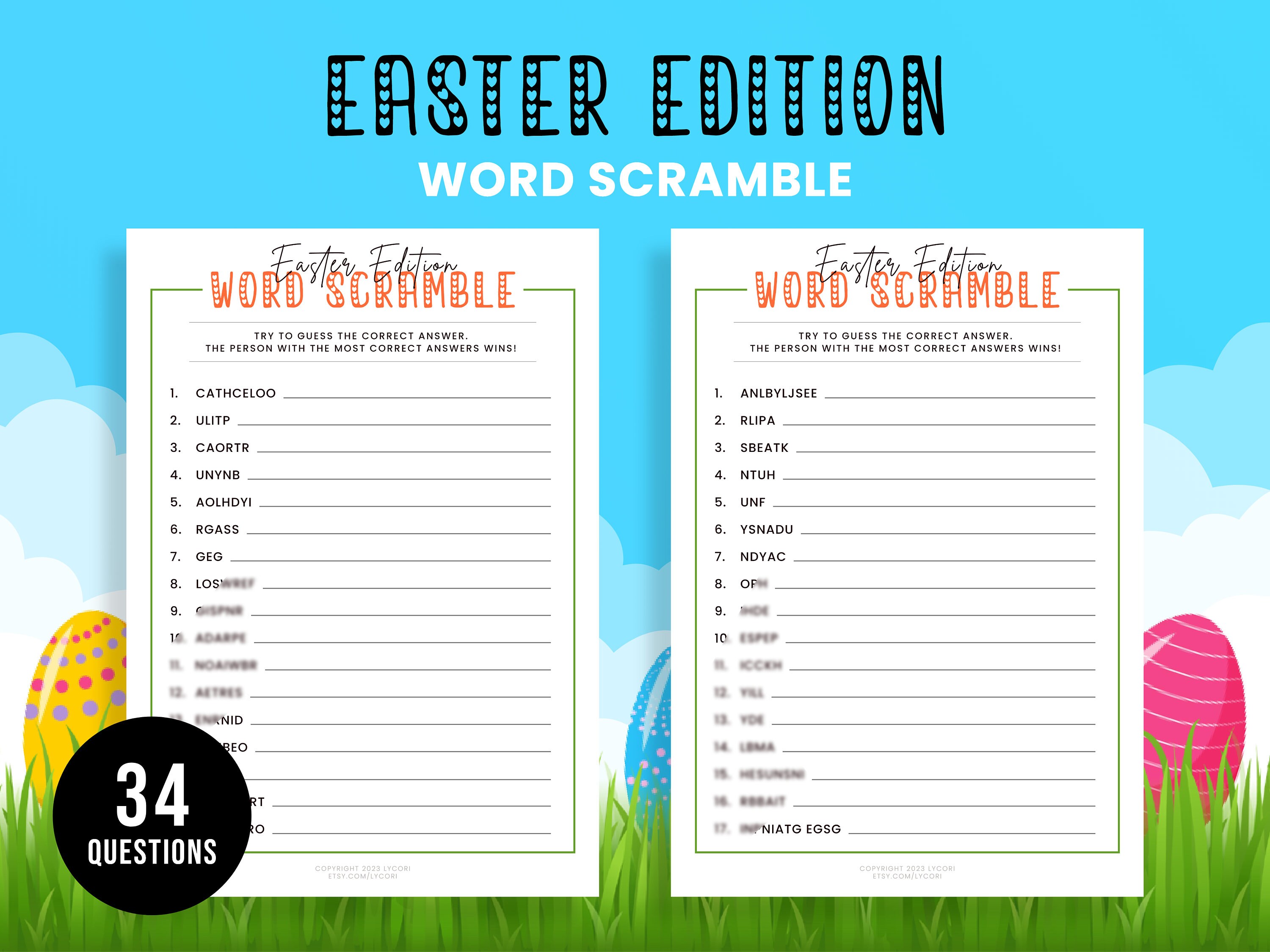 Easter Word Scramble Game Printable Easter Game Easter Fun Word ...
