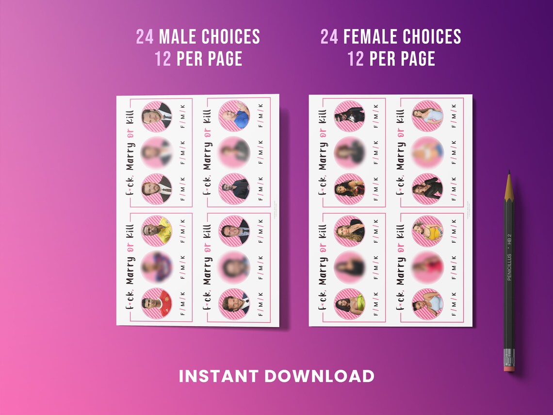 Fk Marry Kill Bachelorette Party Game Dirty Bachelorette Couple Night ...