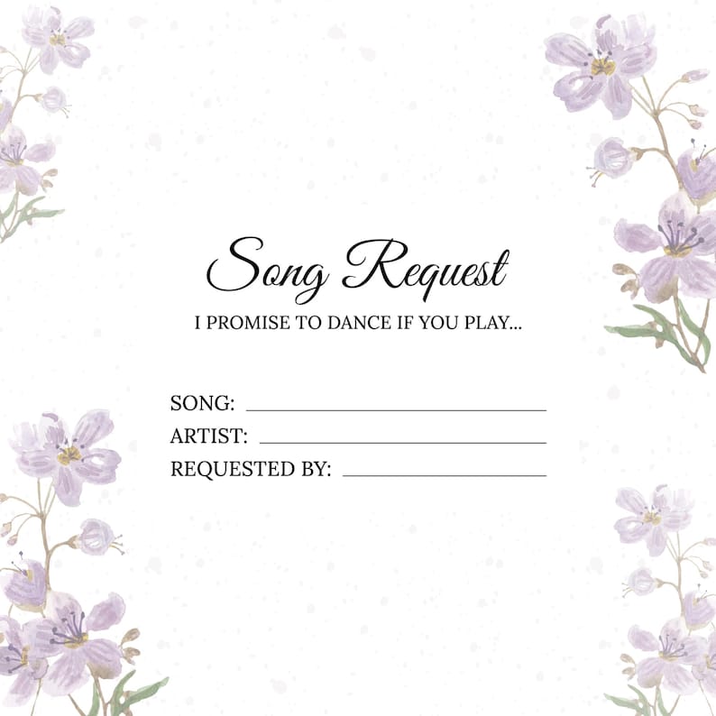 Wedding Song Request Card, Printable Song Request Card, Promise to ...
