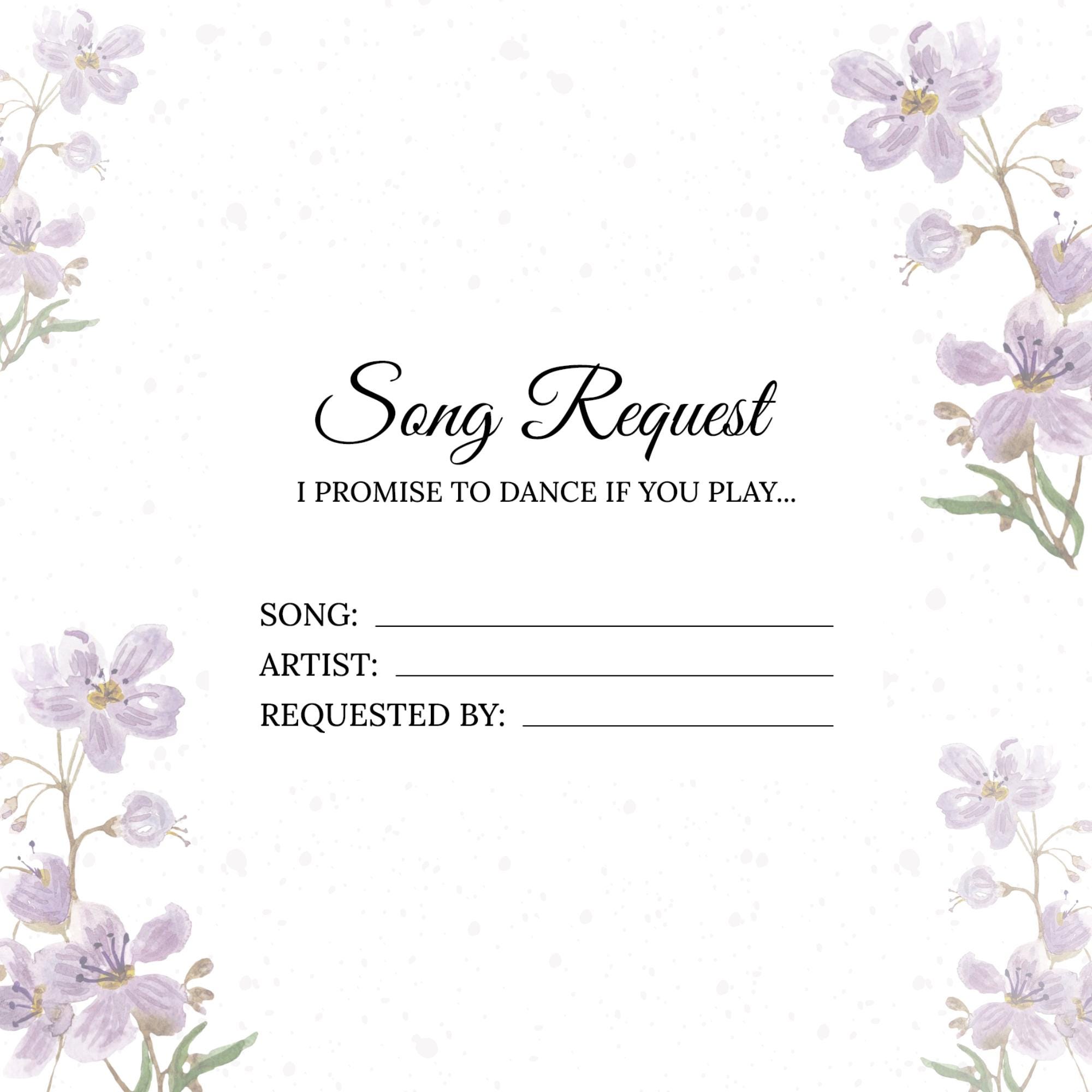 Wedding Song Request Card, Printable Song Request Card, Promise to ...