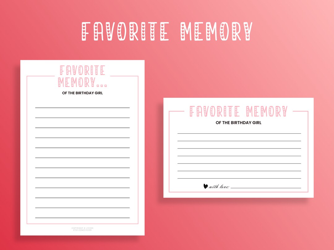 Favorite Memory of the Birthday Girl, Printable Birthday Memory Game ...