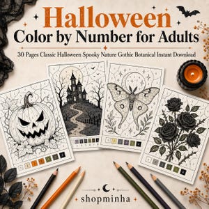 Easy Halloween Color by Number for Adults – 30 Spooky Pages (digital ...