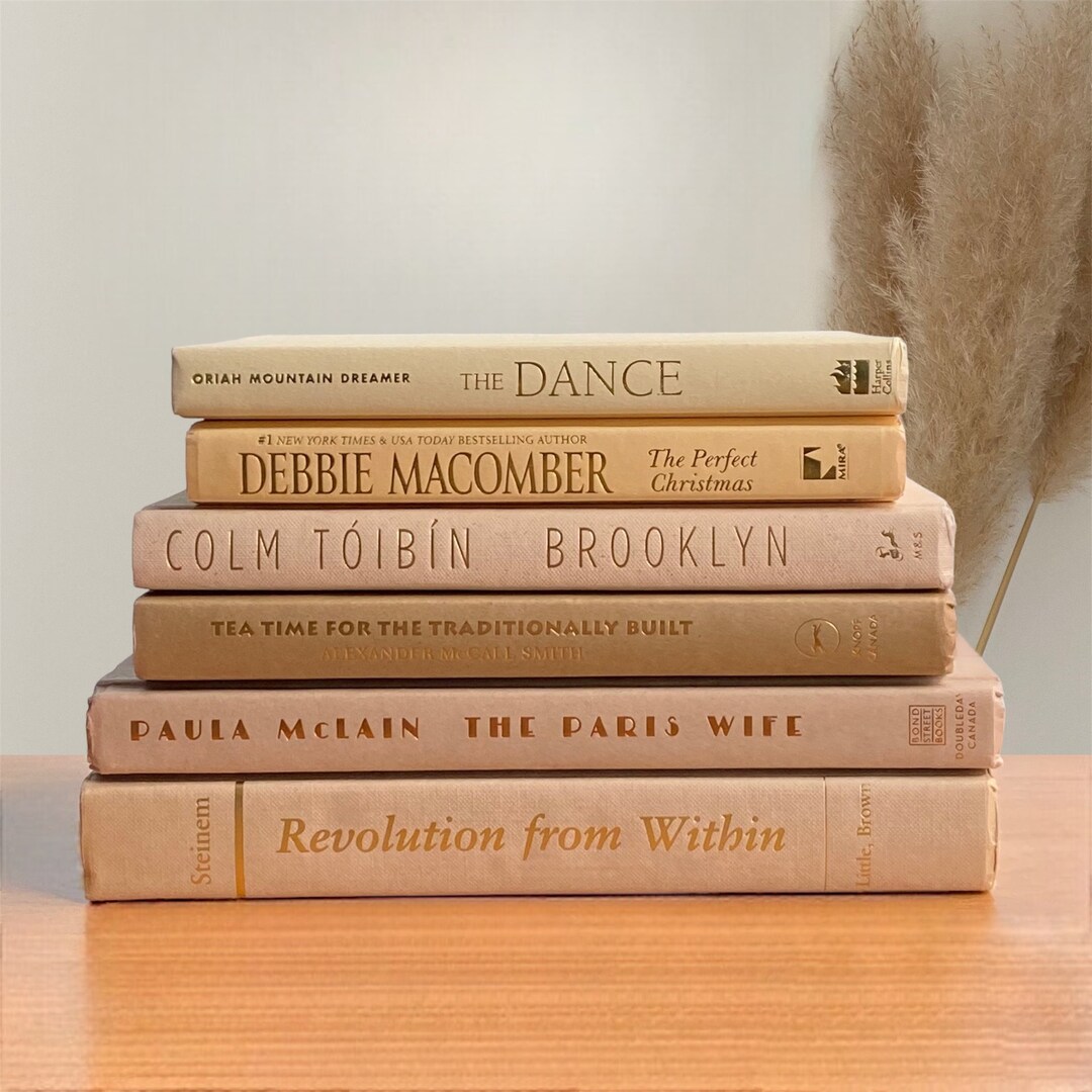 Stacked Books Beige, Neutral Book Stack, Bookshelf Decor, Books Decor ...