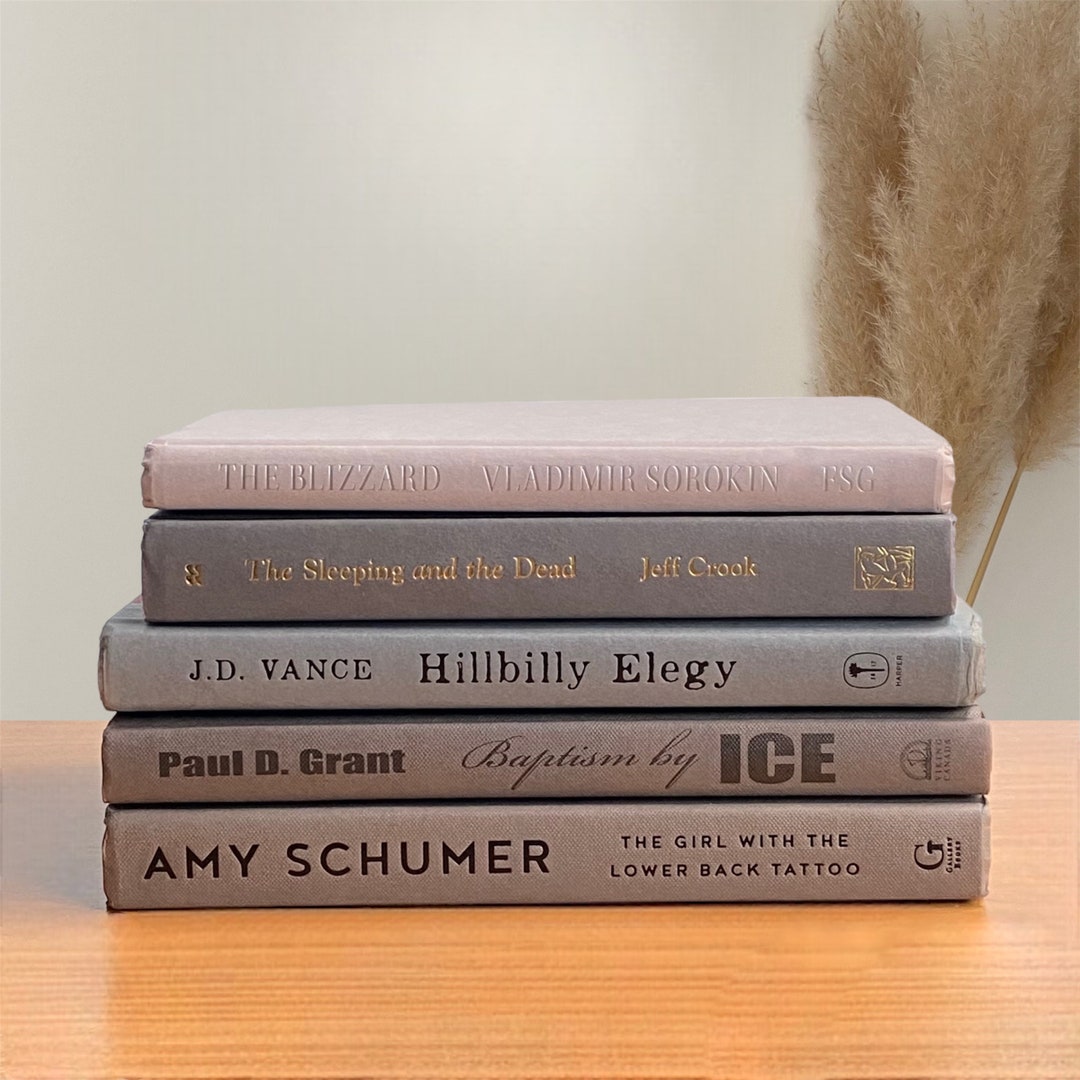 Stacked Books Grey, Neutral Book Stack, Bookshelf Decor, Books Decor ...