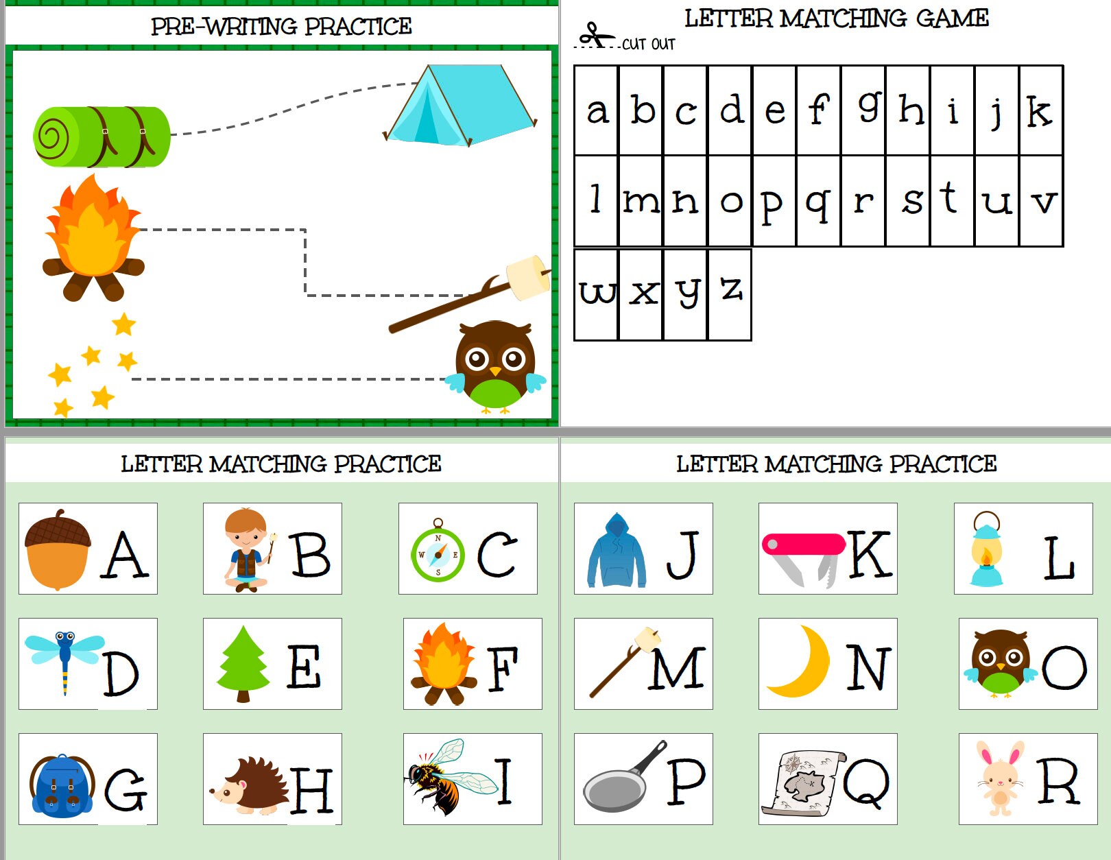 Boy Camping Themed Busy Book Printable Worksheets Set, Matching ...