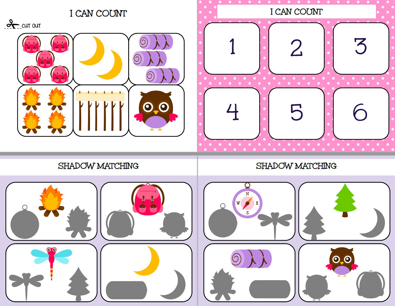 Girl Camping Themed Busy Book Printable Worksheets Set, Matching ...