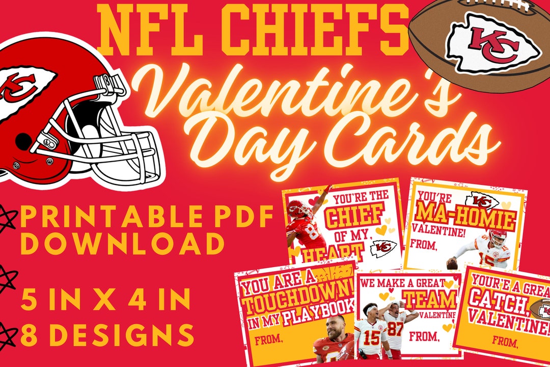 NFL KC Chiefs Valentine's Day Cards - Printable Digital Download - Etsy