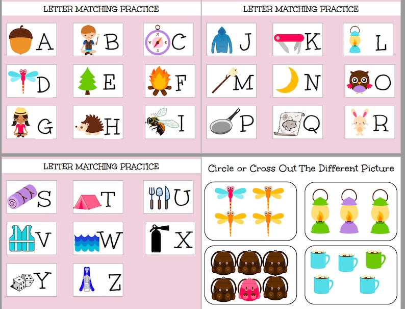 Girl Camping Themed Busy Book Printable Worksheets Set, Matching ...