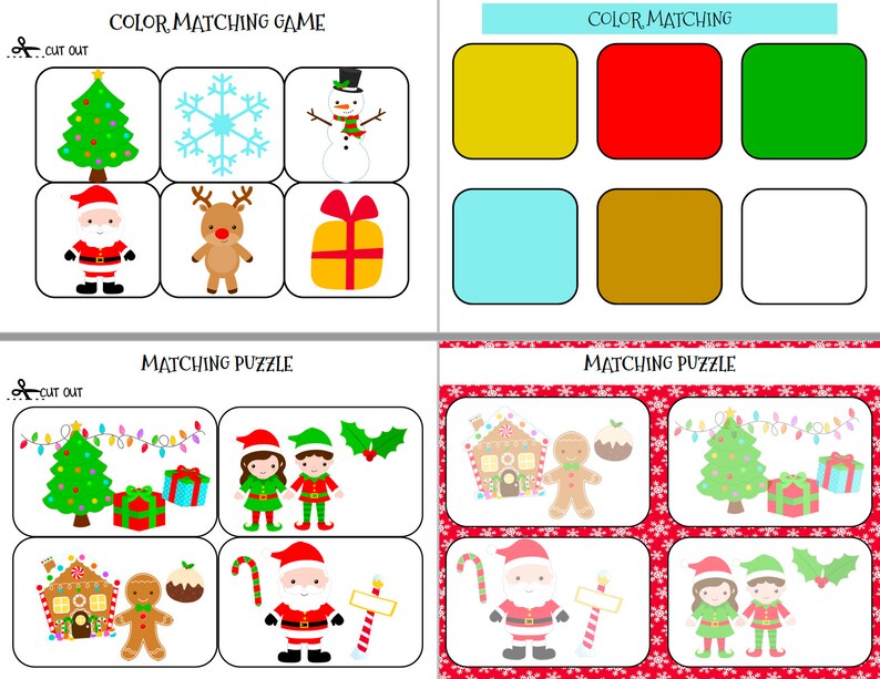 Christmas Themed Busy Book Printable Worksheets Set Matching | Etsy