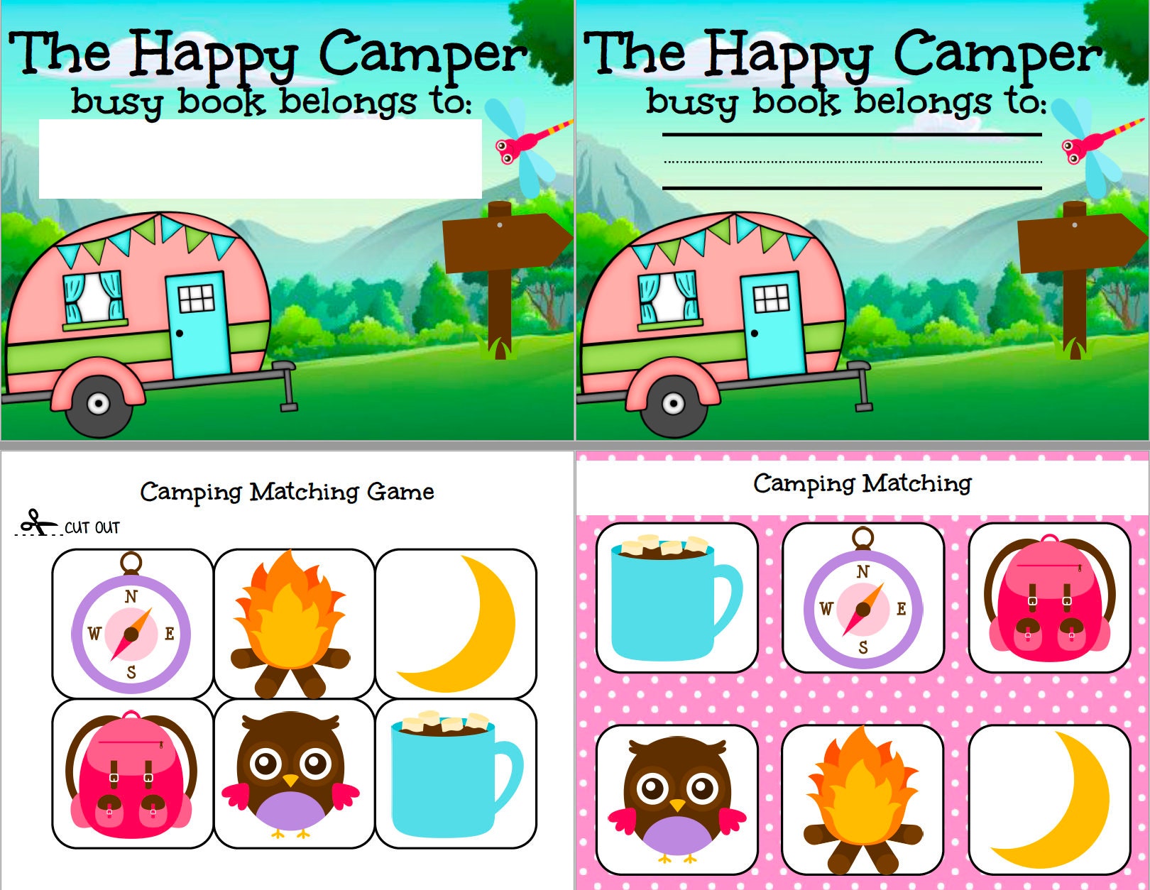 Girl Camping Themed Busy Book Printable Worksheets Set, Matching ...